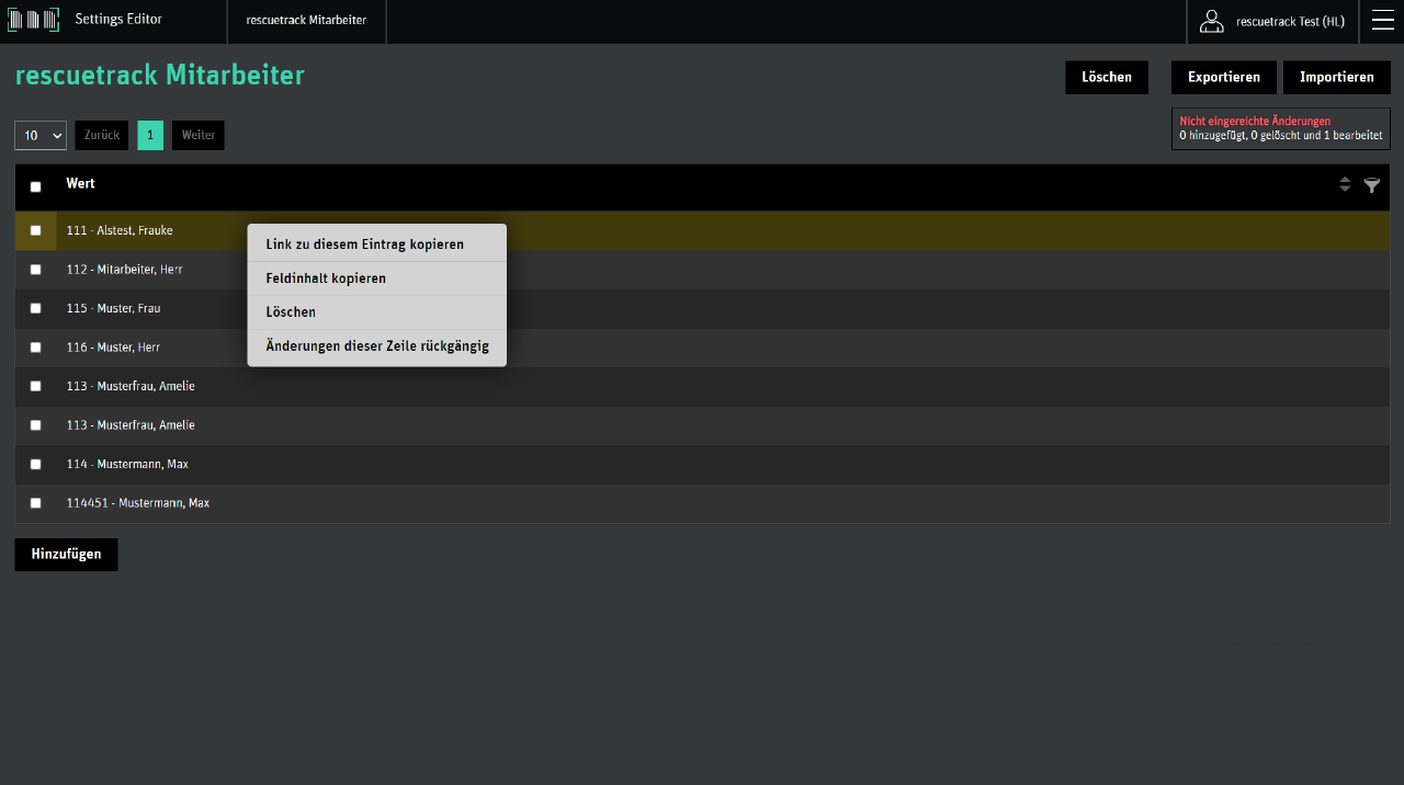 rescuetrack | Settings Editor